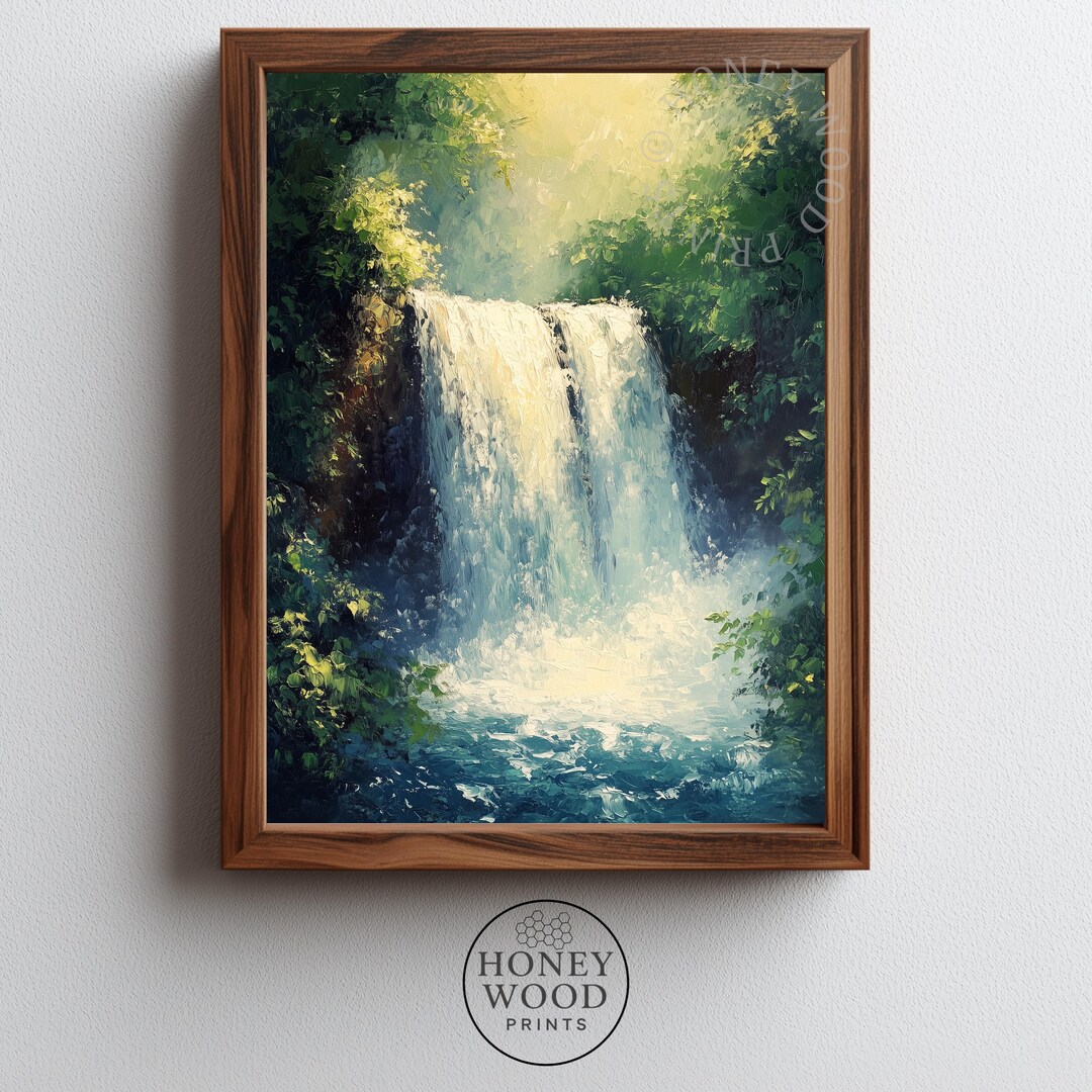 Waterfall Painting Printable - Moody Cottagecore Wall Art, Tranquil ...