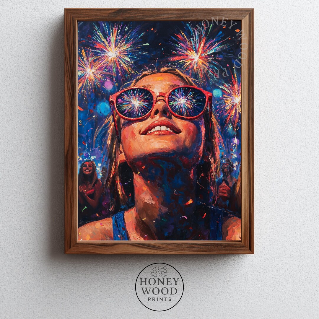 Vivid Fireworks Portrait Printable, Joyful Nighttime Celebration Art ...