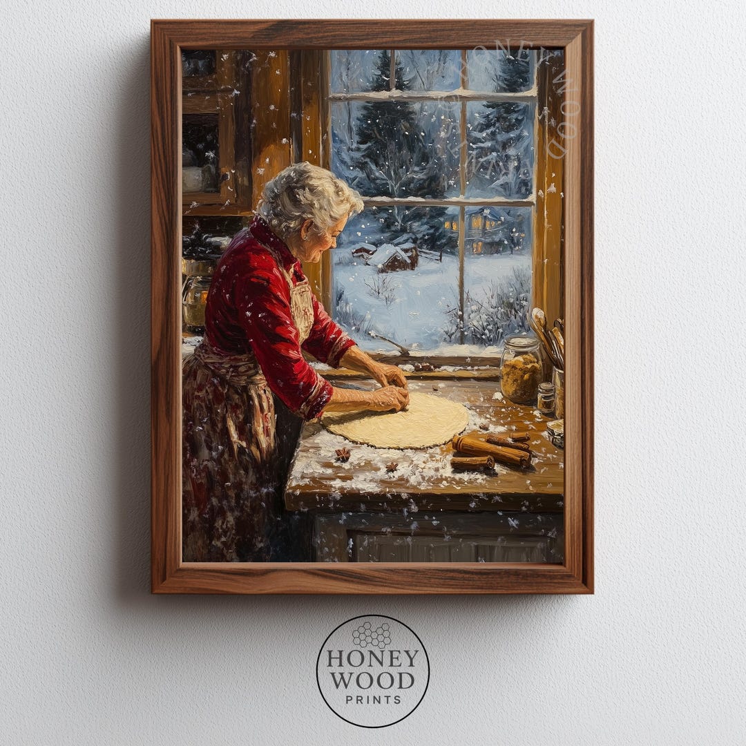 Vintage Mrs. Claus Baking Cookies - Cozy Christmas Kitchen Scene ...
