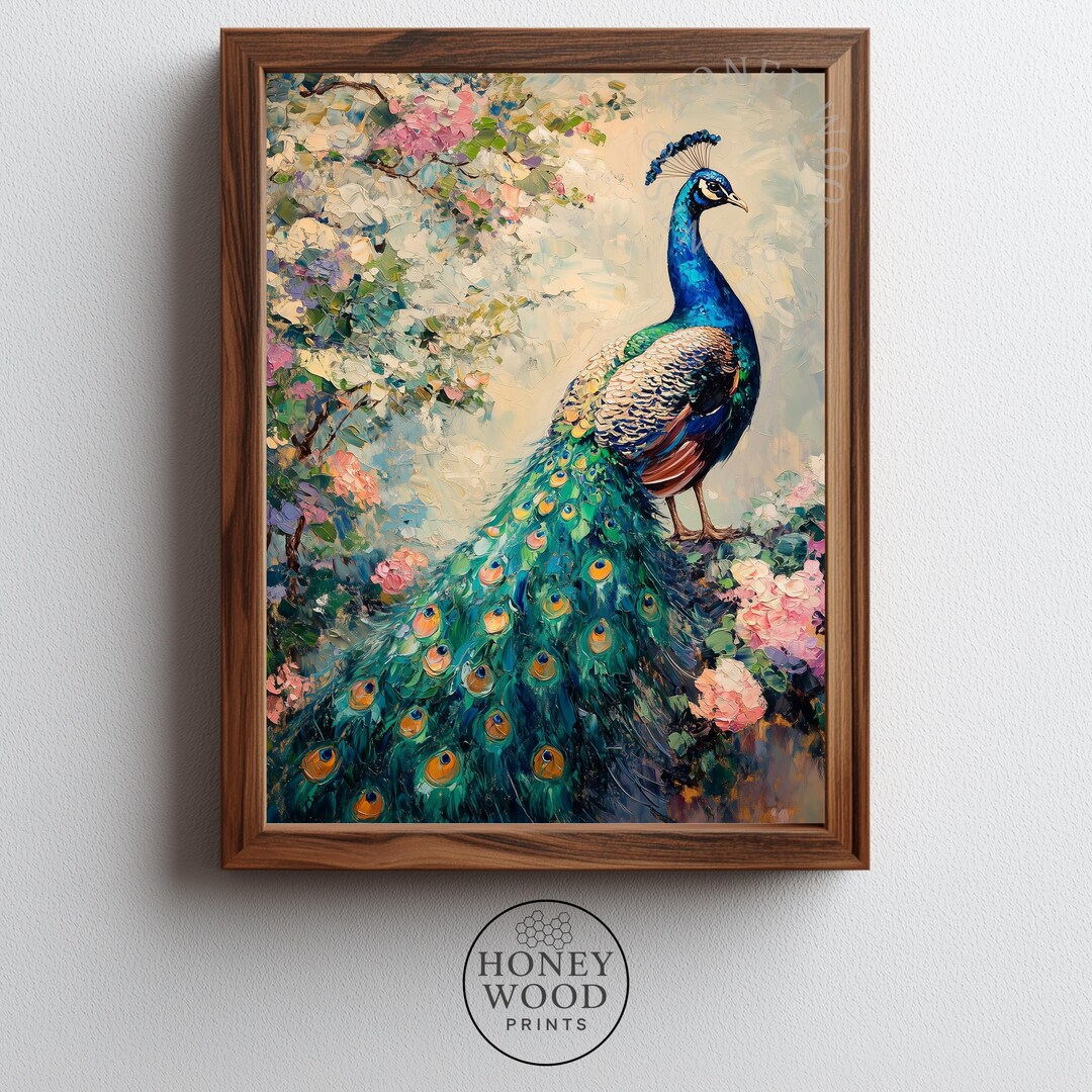 Vintage Woodland Peacock Printable, Cottagecore Floral Painting With ...