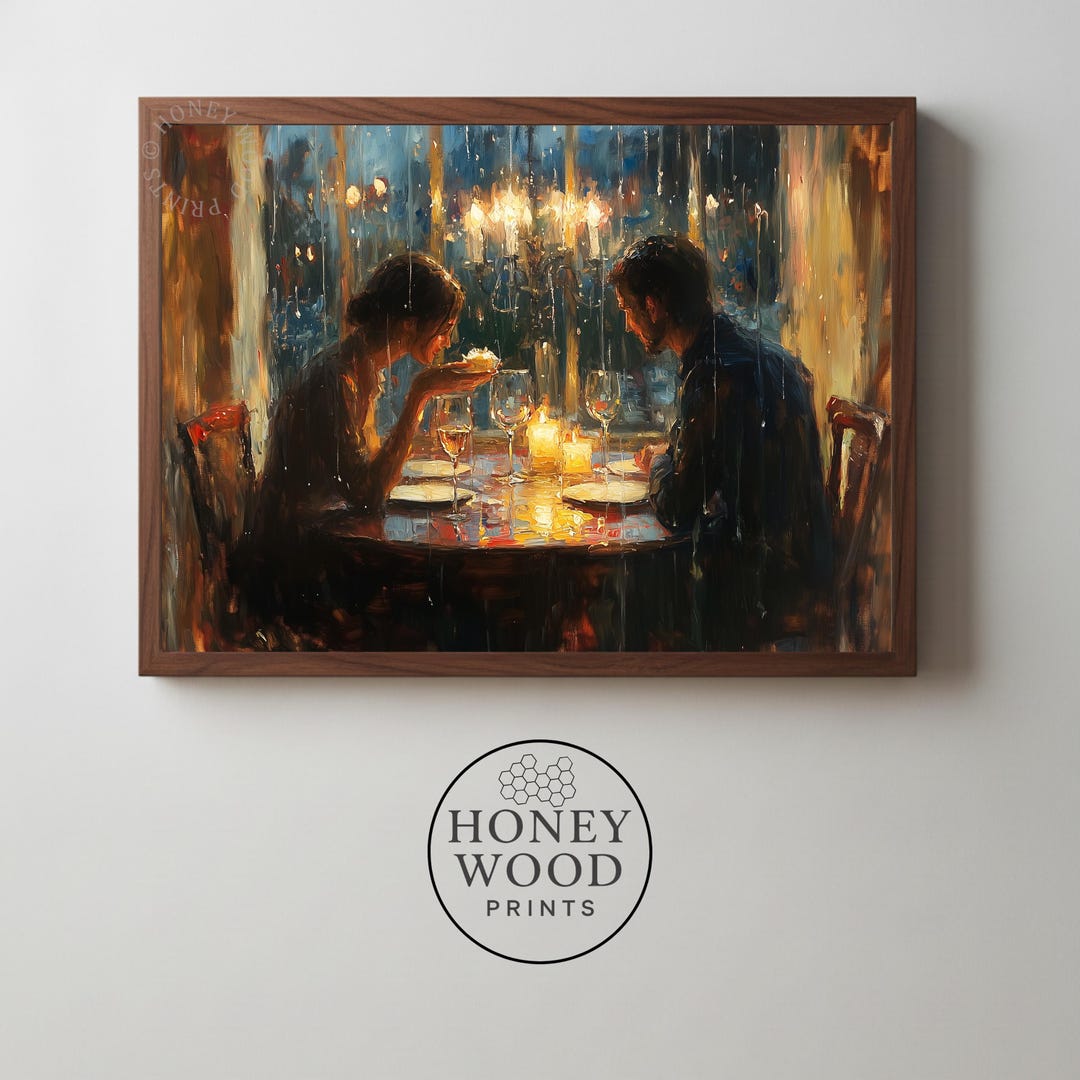 Romantic Candlelit Dinner Scene, Moody Vintage Wall Art, Cozy Intimate ...