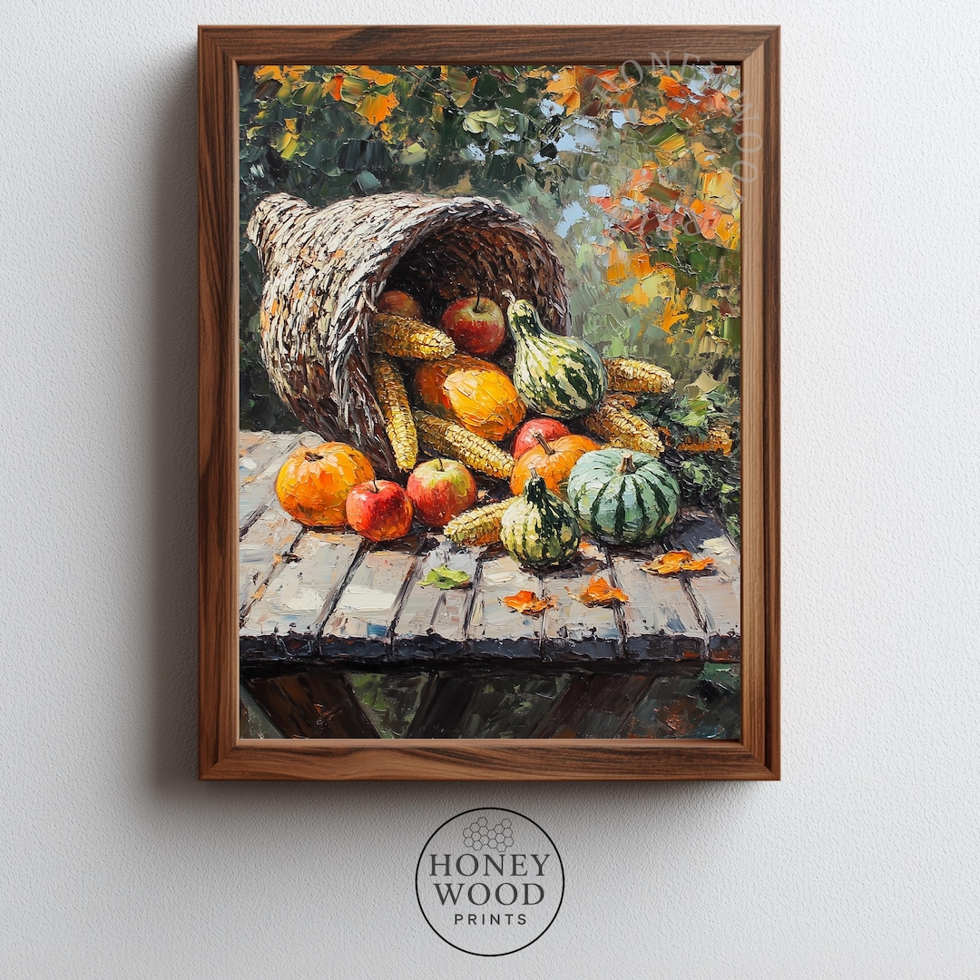 Rustic Cornucopia Still Life Printable Art - Cozy Autumn Decor, Vintage ...