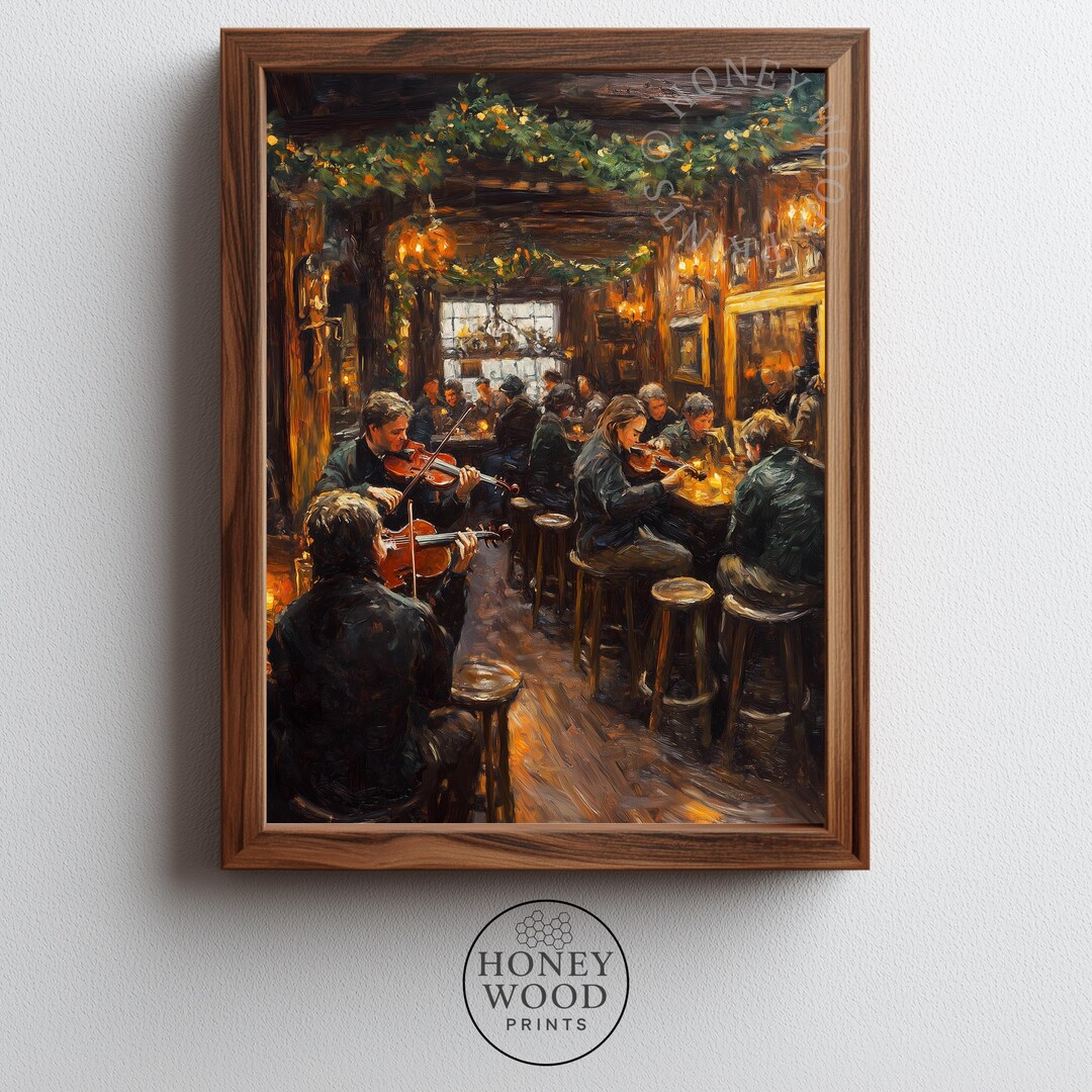 Vintage Irish Pub Scene Printable - Cozy Festive Music Session, Rustic ...