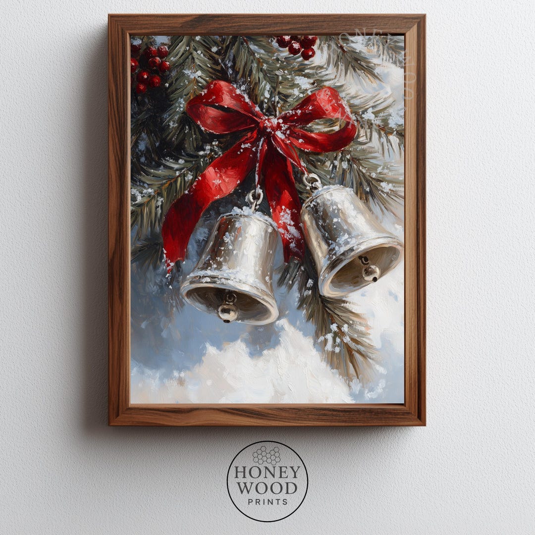 Printable Christmas Silver Bells Artwork - Traditional Festive Holiday ...
