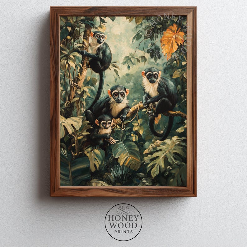 Printable Tropical Jungle Monkey Family - Vintage Botanical ...