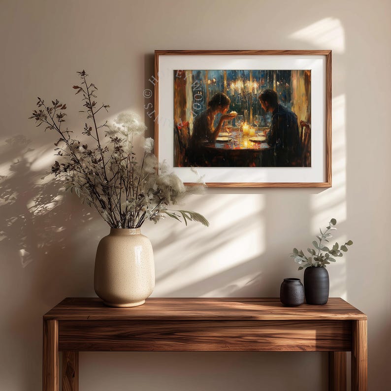 Romantic Candlelit Dinner Scene, Moody Vintage Wall Art, Cozy Intimate ...