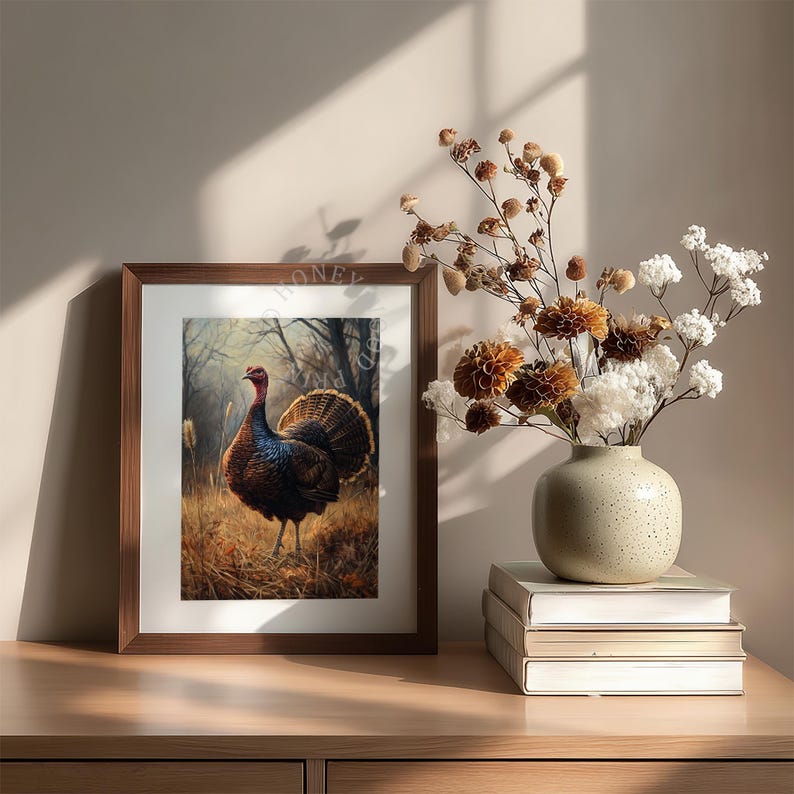 Rustic Printable Wild Turkey Wall Art - Moody Autumn Wildlife Painting ...
