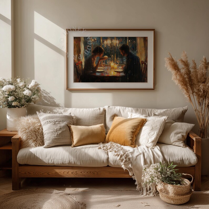 Romantic Candlelit Dinner Scene, Moody Vintage Wall Art, Cozy Intimate ...
