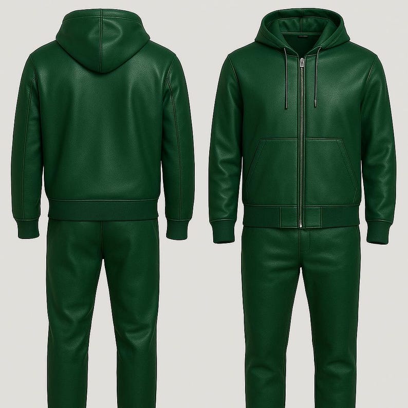 Men's Handmade Premium Green Leather Tracksuit - Jogging Style Men ...