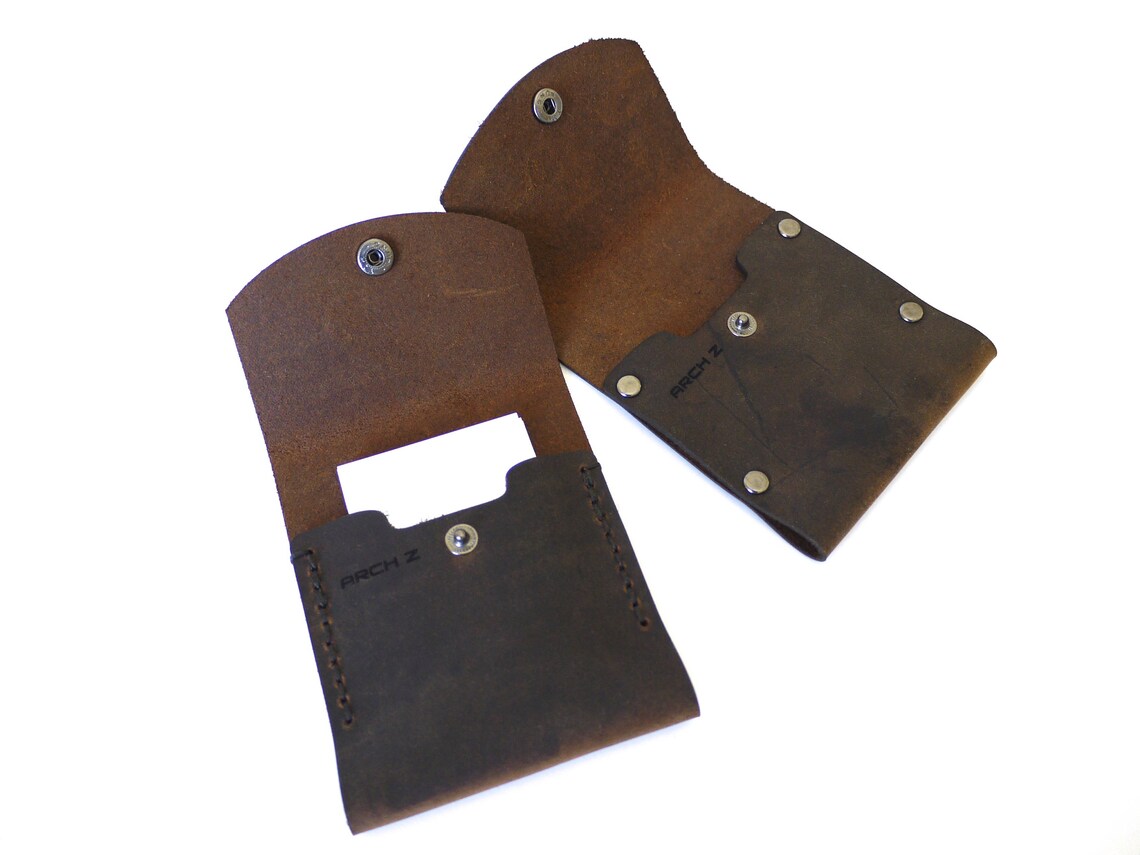 Personalized Minimal Snap Wallet in Brown Distressed Leather | Etsy