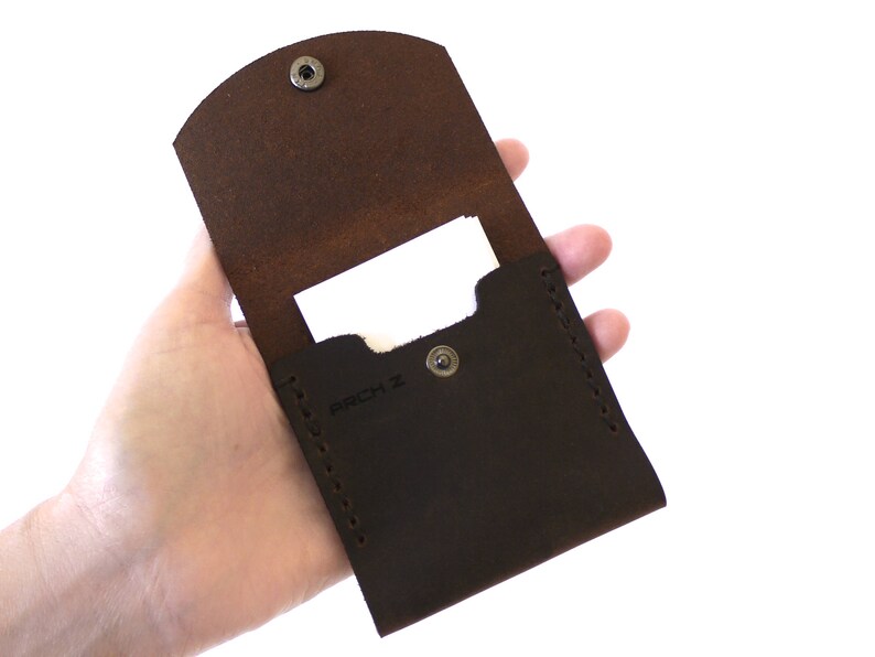 Personalized Minimal Snap Wallet in Brown Distressed Leather | Etsy