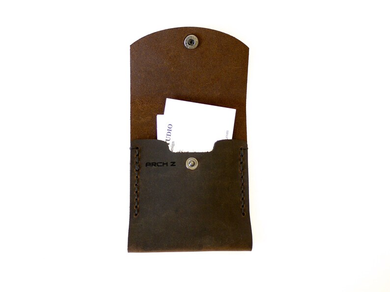 Personalized Minimal Snap Wallet in Brown Distressed Leather | Etsy