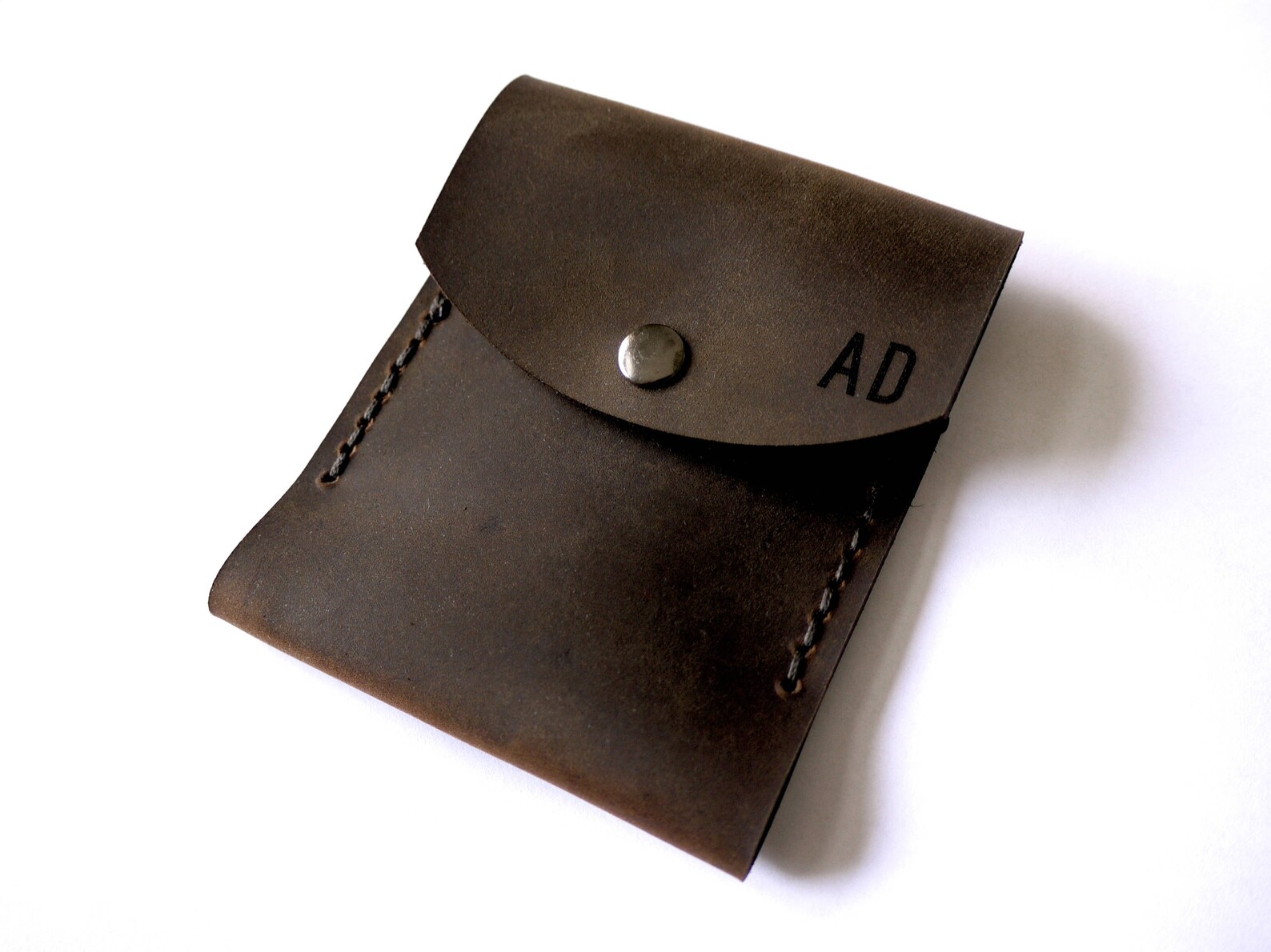 Personalized Minimal Snap Wallet in Brown Distressed Leather | Etsy