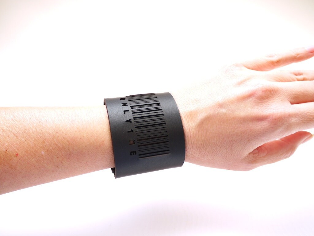 black leather bracelet cuff Barcode Cuff in Black Leather | Etsy
