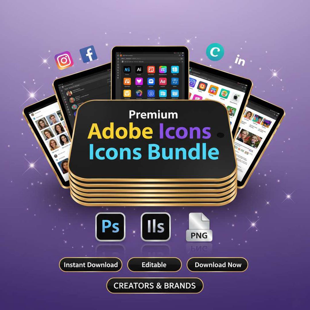 Minimal Adobe Icons Bundle | 1000+ App Icons (PNG, SVG) (digital ...