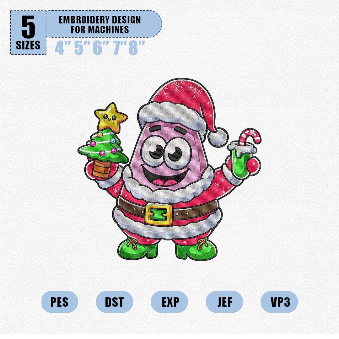 Embroidery Christmas Cartoon Design, Christmas Patrick Star Embroidery ...