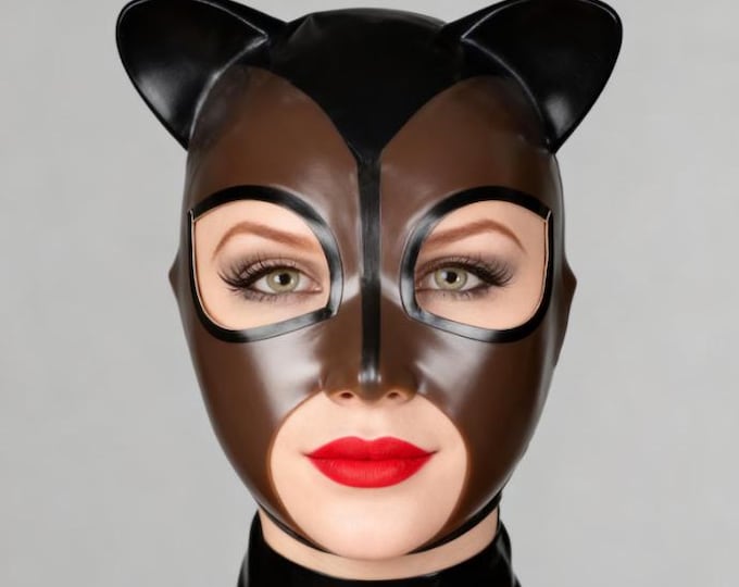 Latex Cat Mask With Eyelashes and Pink Ears - Etsy