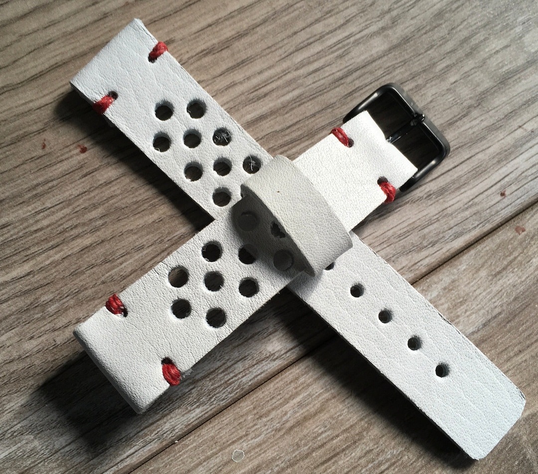 Handmade White Leather Racing Watch Band: Rally Sport Strap (18mm 20mm ...