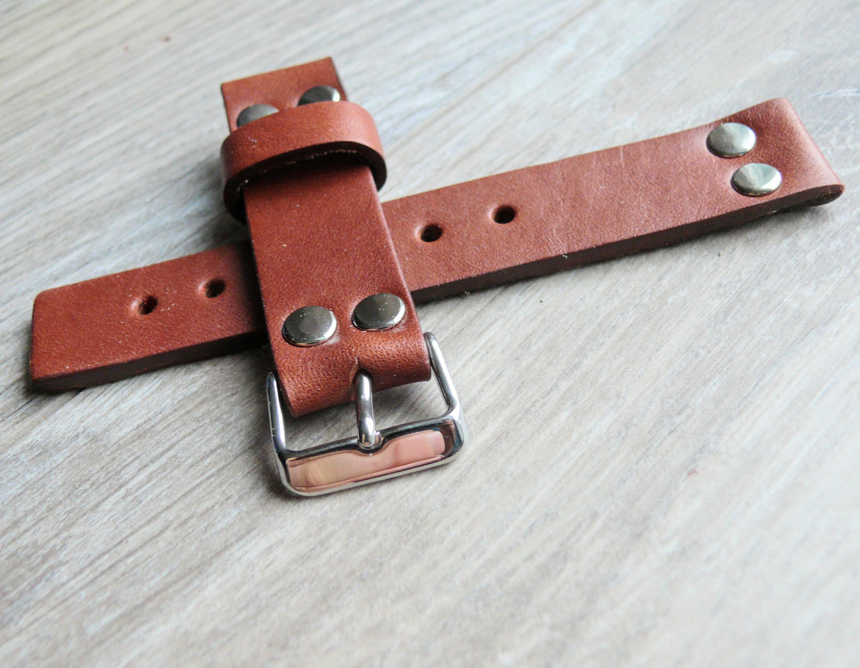Handcrafted Full Grain Leather Watch Band: Brown Rivet Strap - Etsy