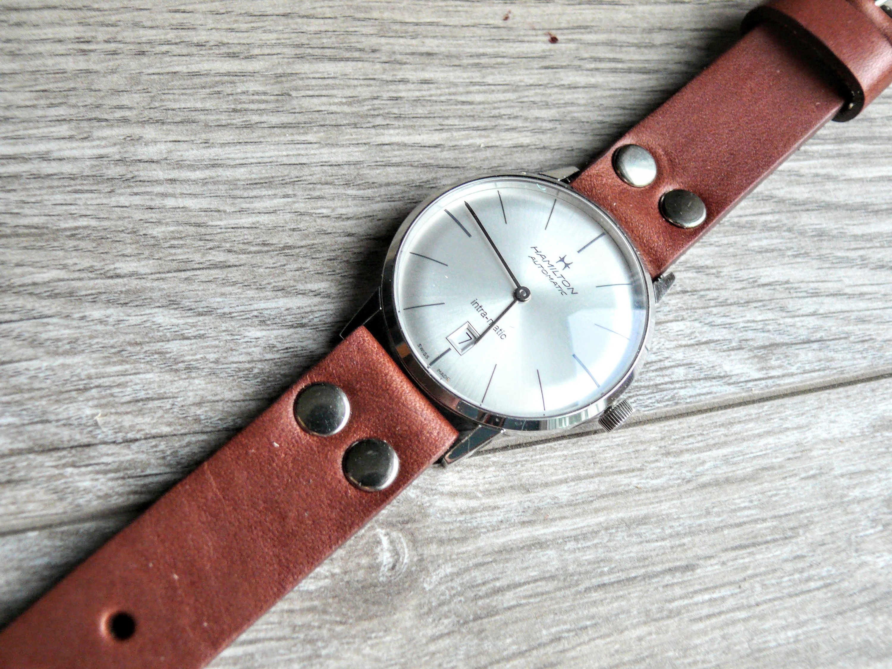 Handcrafted Full Grain Leather Watch Band: Brown Rivet Strap - Etsy