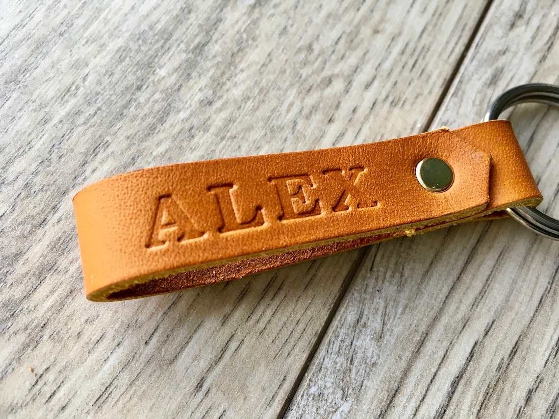 Key Fob Personalized Leather Key Fob Hand Stamped - Etsy