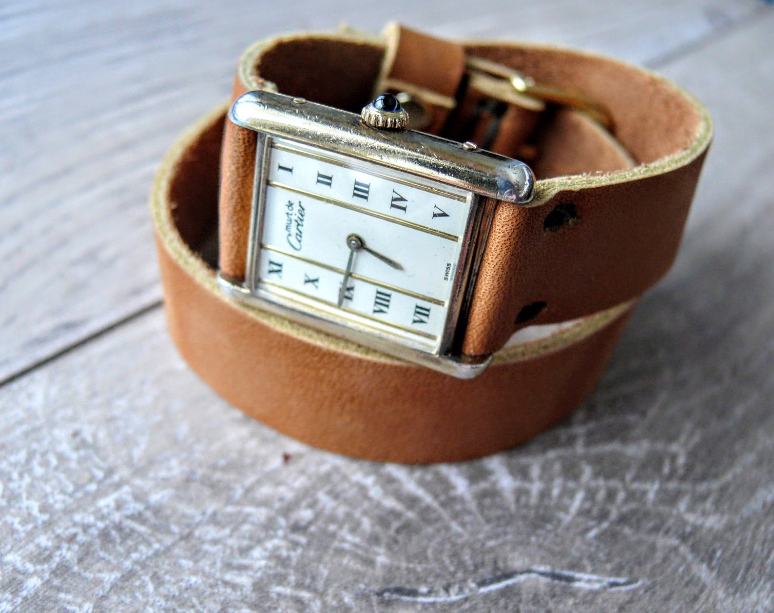 Handmade Double Wrap Leather Watch Band: Brown Genuine Leather, 14mm ...