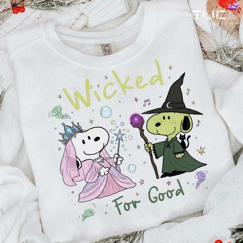 Snoopy Wicked for Good PNG, Cute Pink & Green Witch , Elphaba Glinda ...