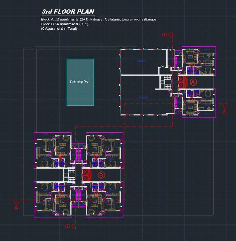 Apartment Floor Plans Bundle - 2 Block Residential Building Project ...