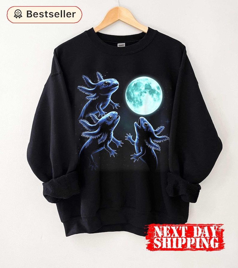 Comfort Colors® Three Axolotls Moon Shirt, Axolotl Lover Tee, Aesthetic ...