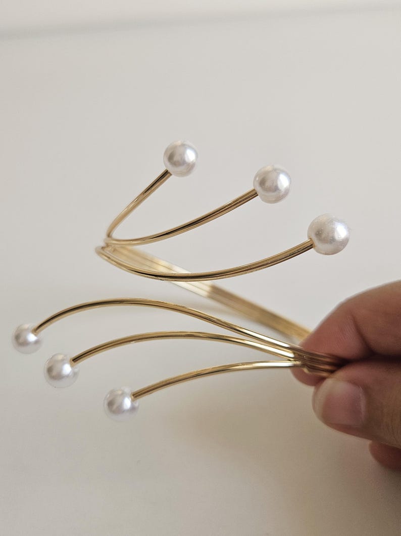 Pearl Upper Arm Cuff Bracelet, Gold Silver Adjustable Armlet, Bridal ...