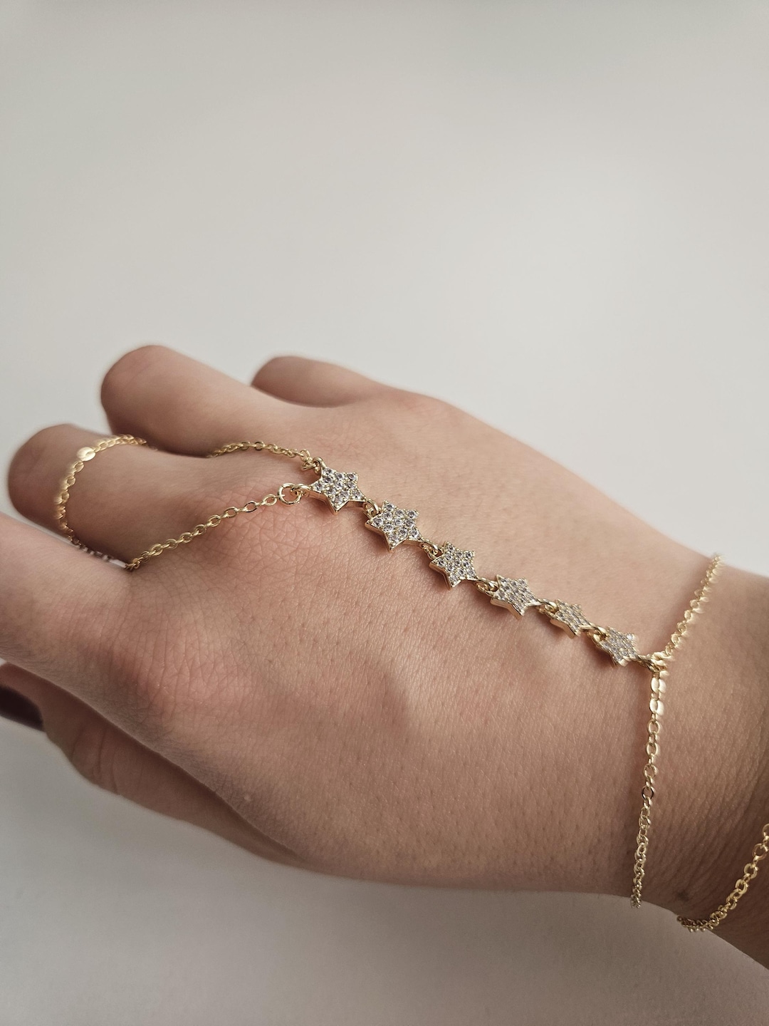 Star Hand Chain Bracelet, CZ Star Shahmaran, Gold & Silver Hand Harness ...