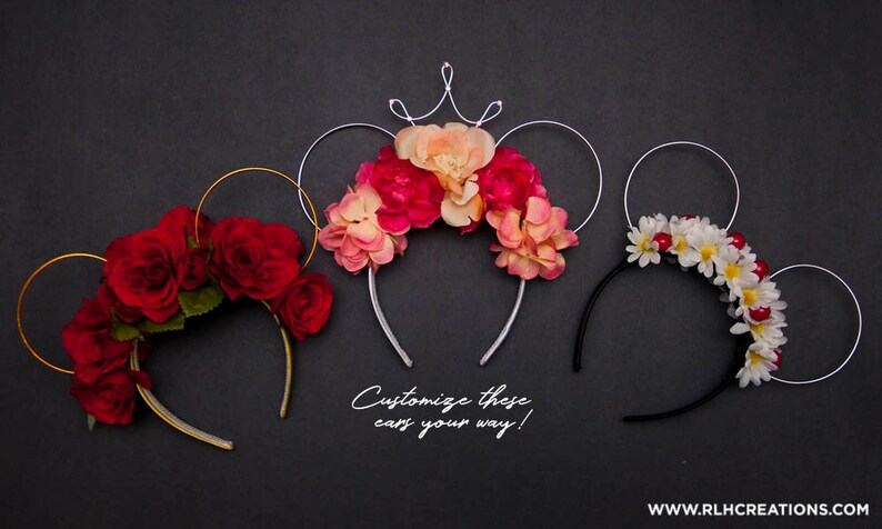Floral Mouse Ears / Disney Ears / Wire Mouse Ears / Mickey - Etsy