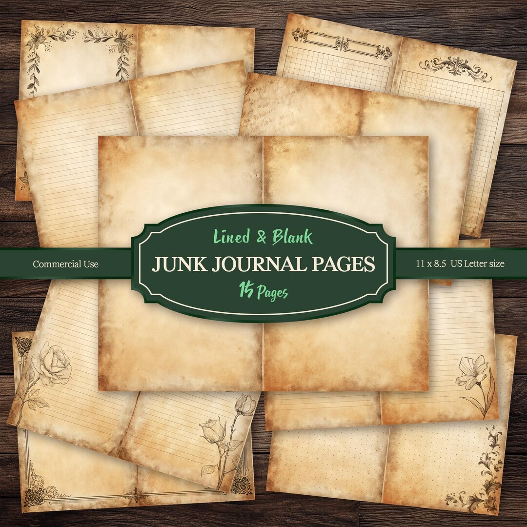 Lined and Blank Junk Journal Pages Printable Vintage Paper for Writing ...