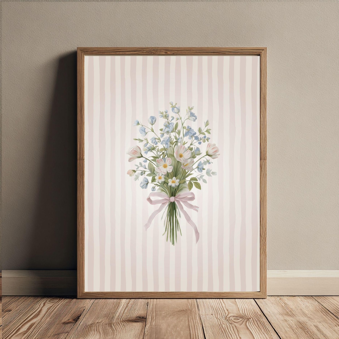 Pink Wildflower Bouquet Wall Art Print Poster Cottagecore Botanical ...