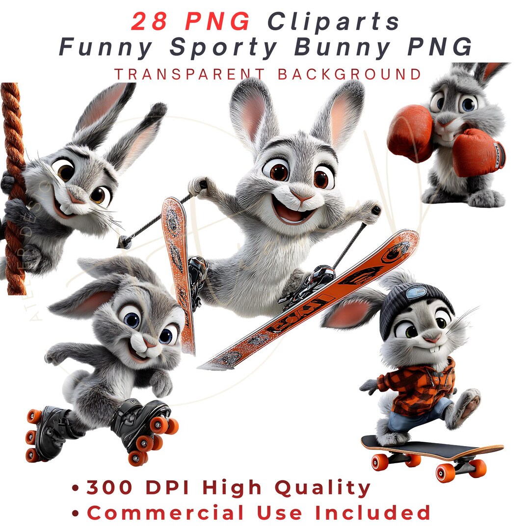 Funny Sporty Bunny Clipart, 28 Rabbit Playing Sports PNG, Kids Olympics ...