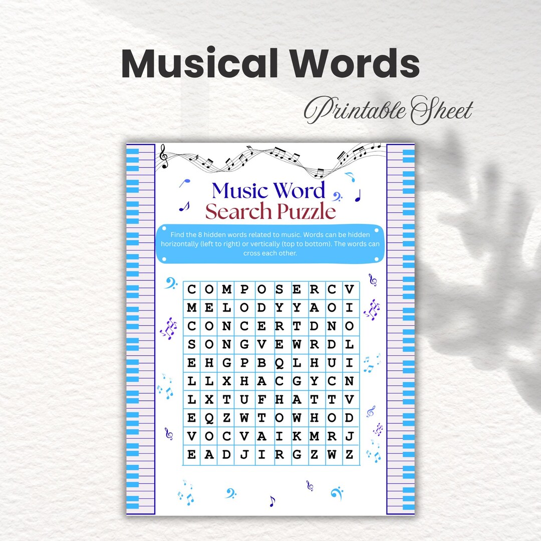 Music Word Search Puzzle, Music Vocabulary Activity (digital Download ...