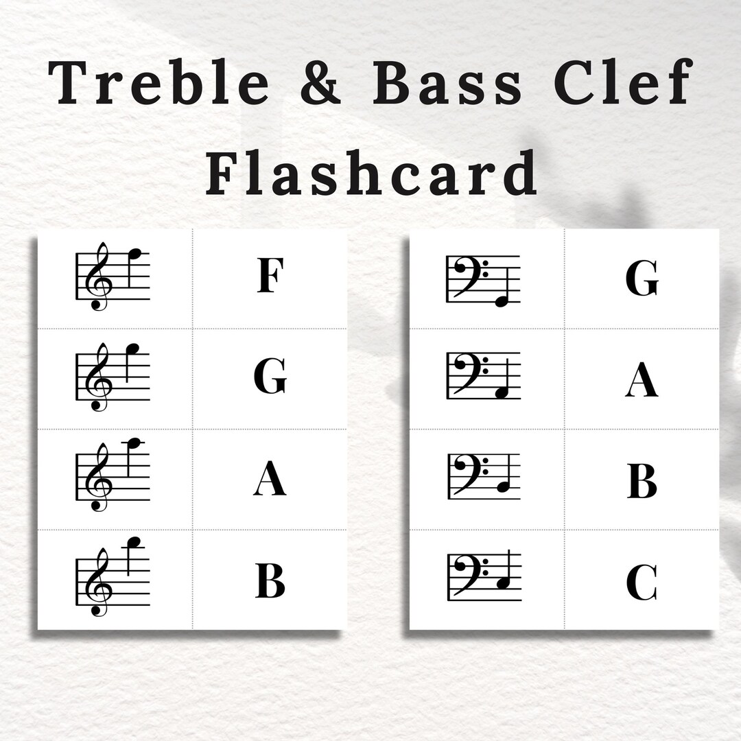 Treble & Bass Clef Flashcards, Printable Flashcards, Note Reading ...