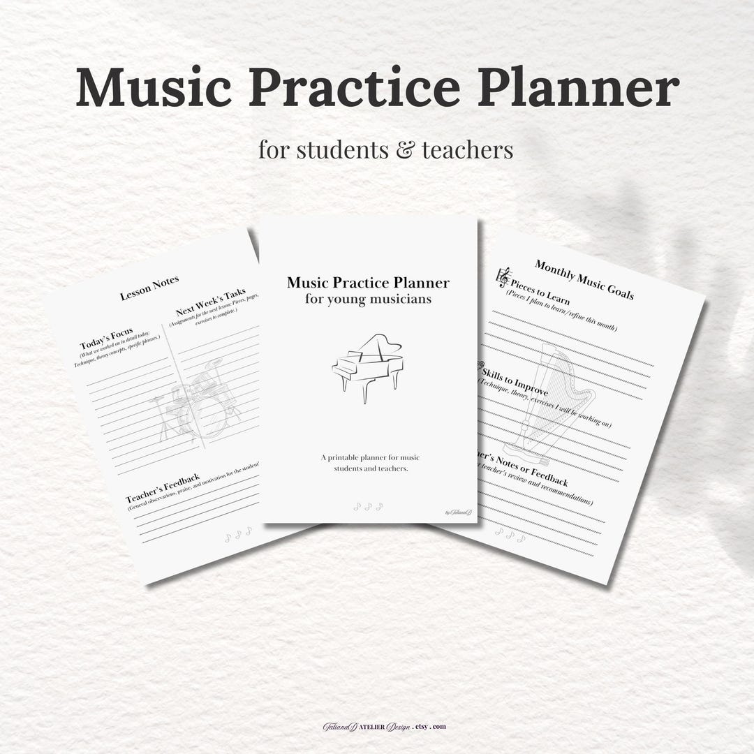 Planner, Music Practice Planner Printable, Lesson Notes, Goals (digital ...