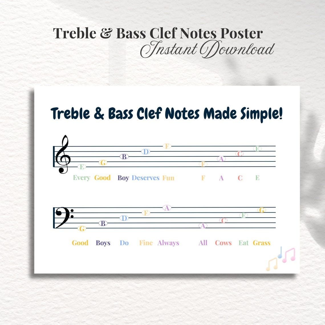 Printable Bass Clef Chart: Music Education (PDF Download) - Etsy Canada