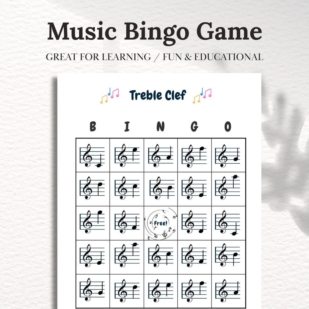 Music Bingo Game, Treble Clef Note Recognition (PDF) - Etsy