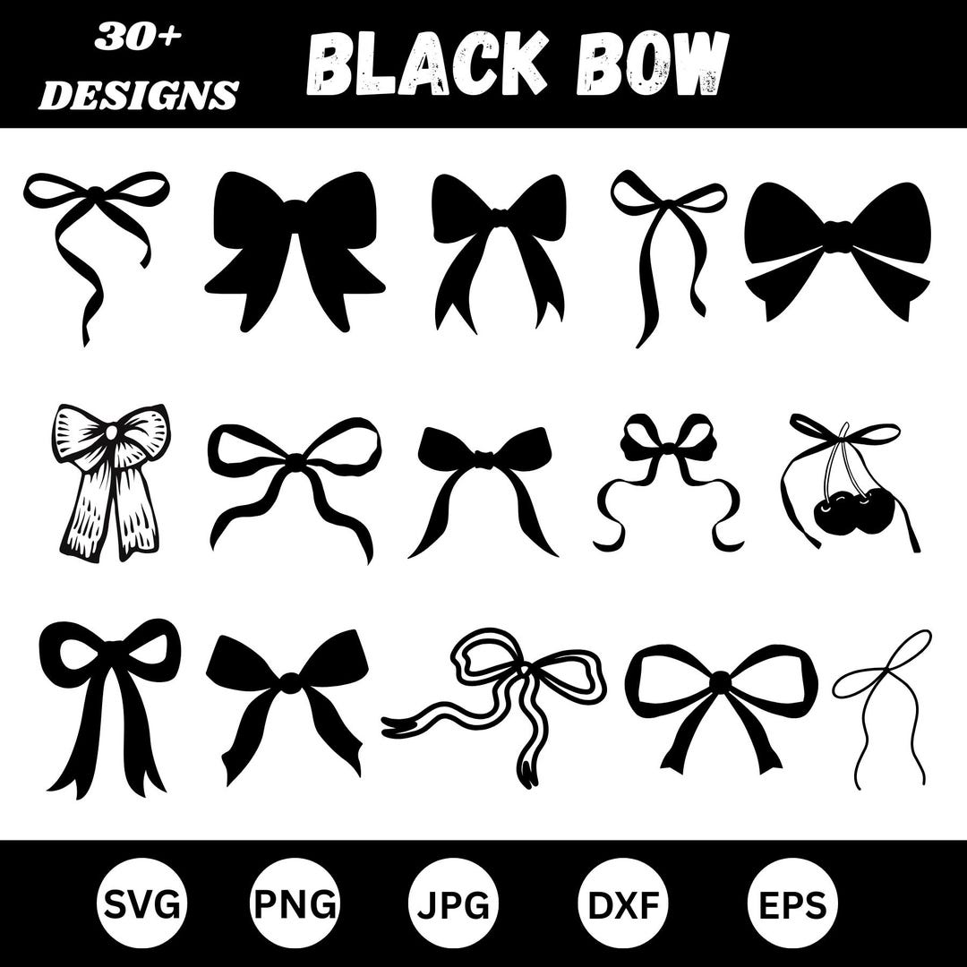 Black Bow Svg Bundle, Ribbon Bow Svg, Coquette Bow Svg, Bow Tie Svg ...