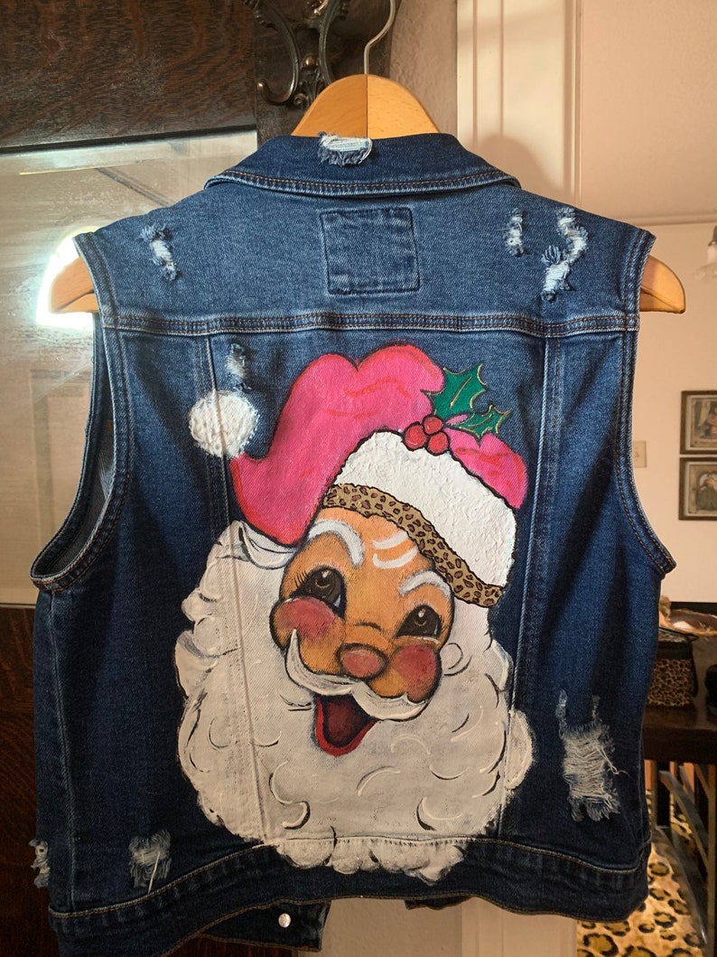 Hand Painted Denim Santa Vest - Etsy