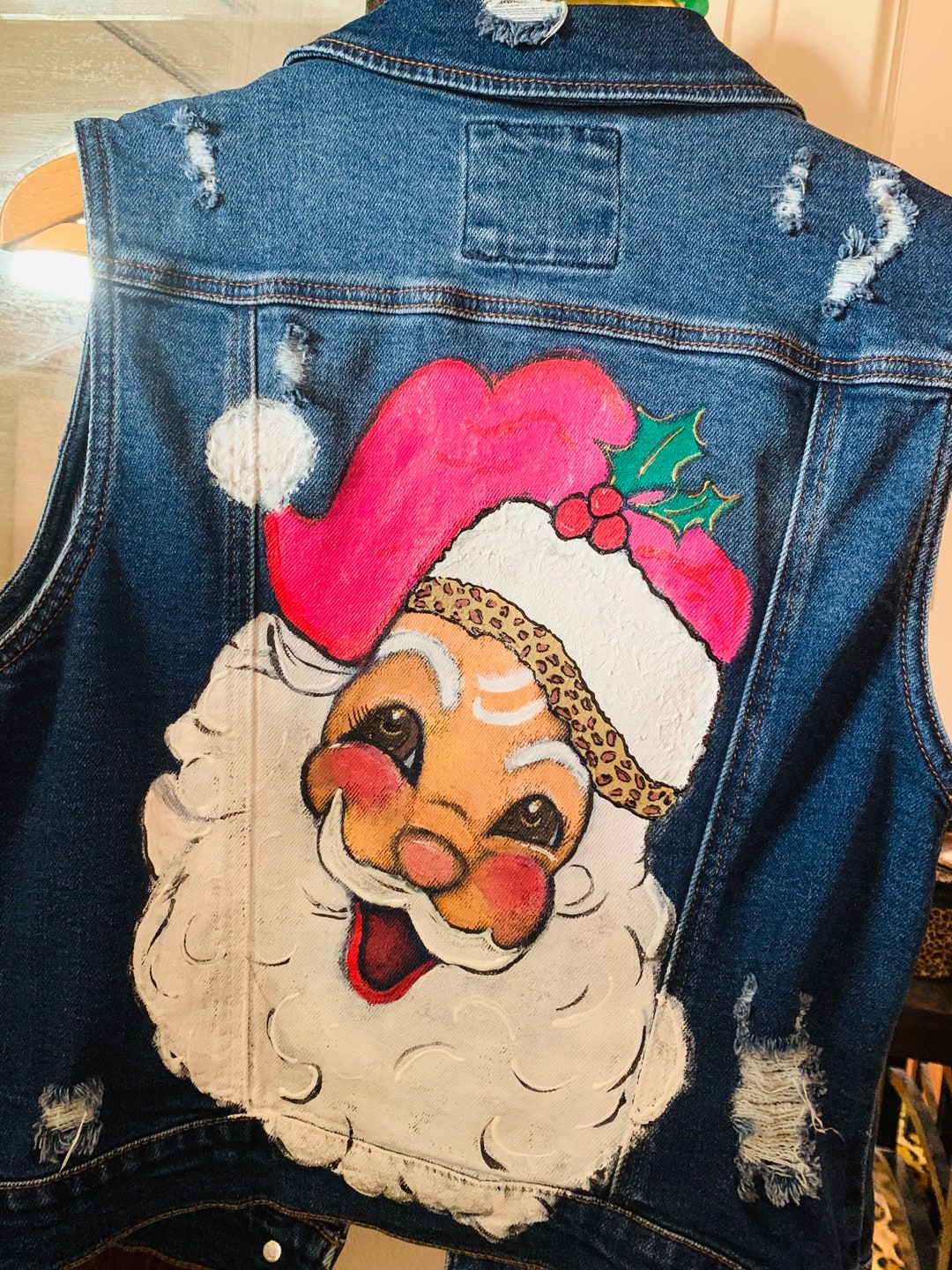 Hand Painted Denim Santa Vest - Etsy