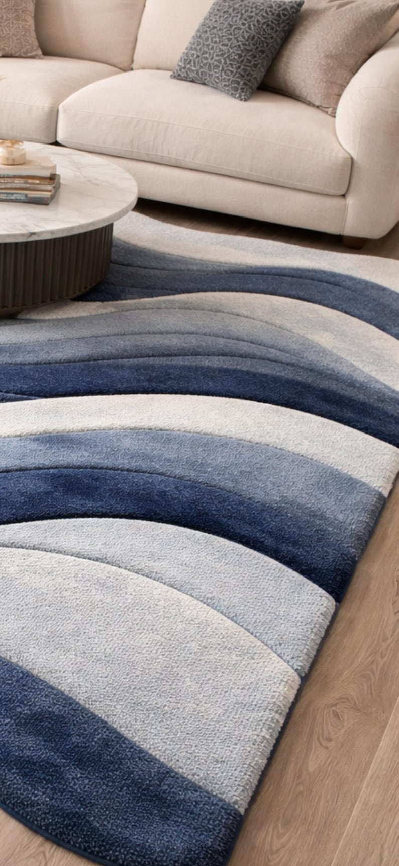 Blue Wave Area Rug | Hand Tufted 3D Carved Wool Carpet | Modern ...