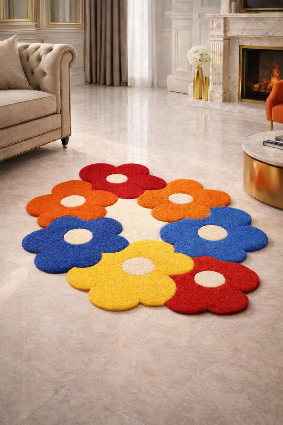 Buy Playful Flower Circle Rug Colorful Modern Hand-tufted Statement ...