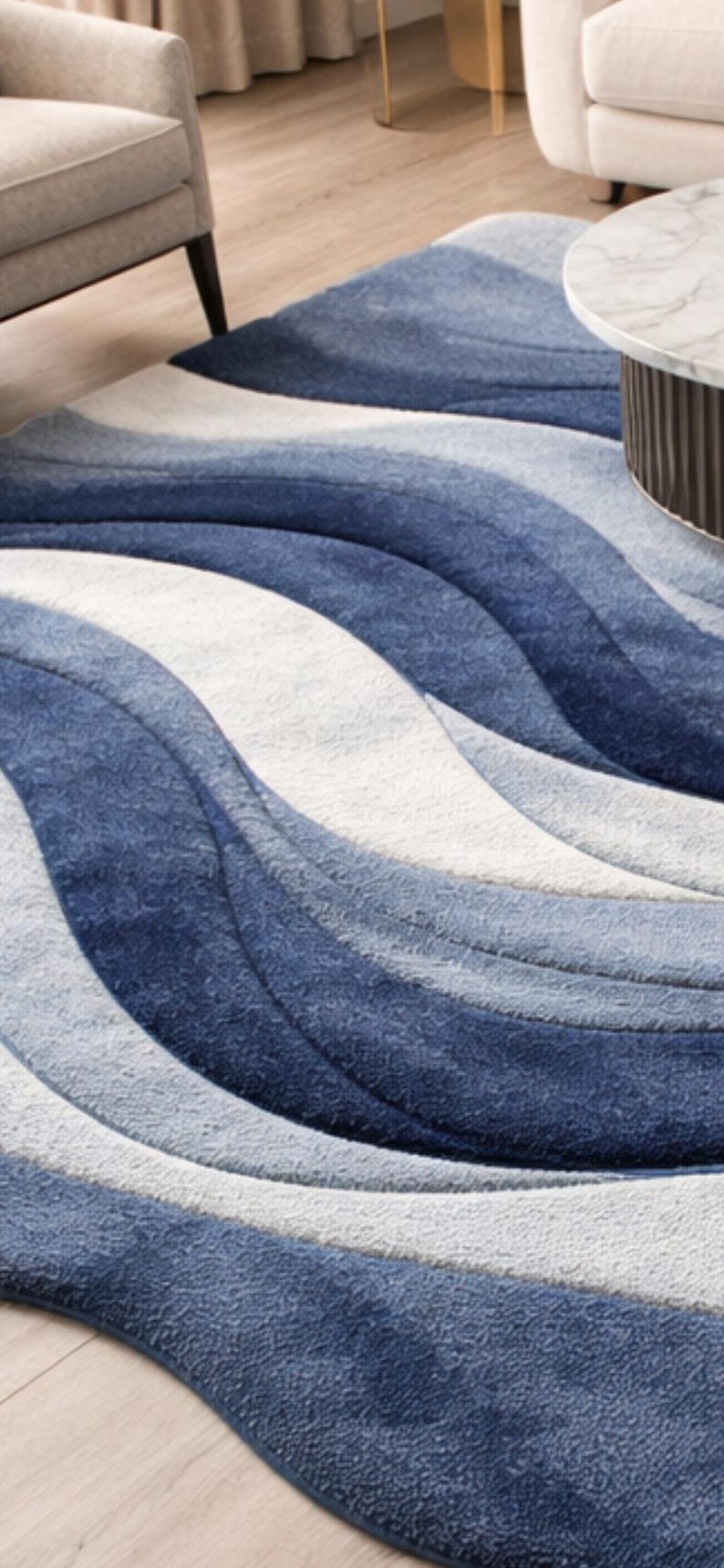 Blue Wave Area Rug | Hand Tufted 3D Carved Wool Carpet | Modern ...