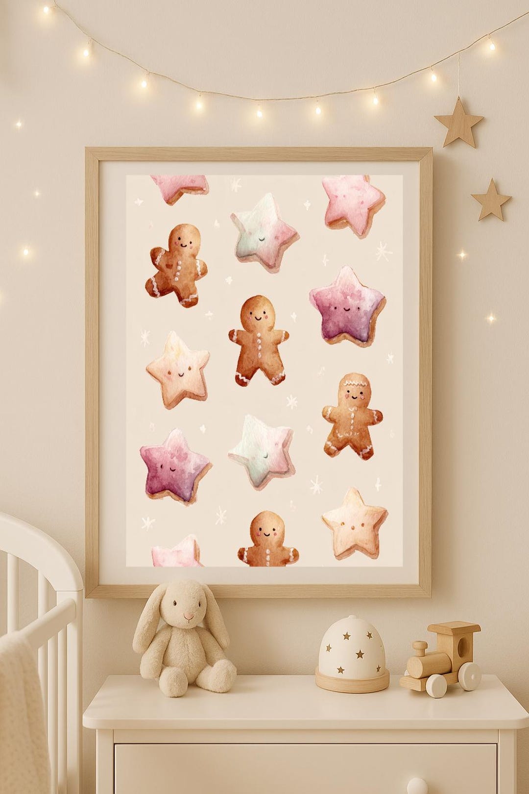 Cute Gingerbread Man Poster, Christmas Cookie Pattern Print, Pink ...