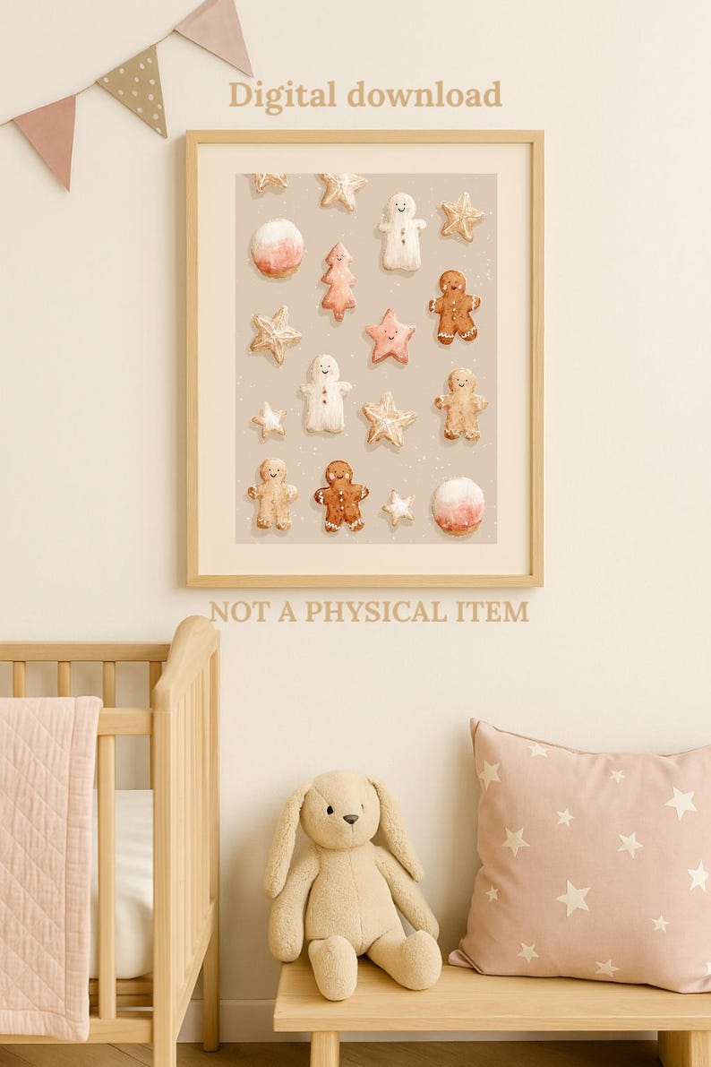 Gingerbread Man Christmas Print, Cookie Pattern Kitchen Art (digital ...