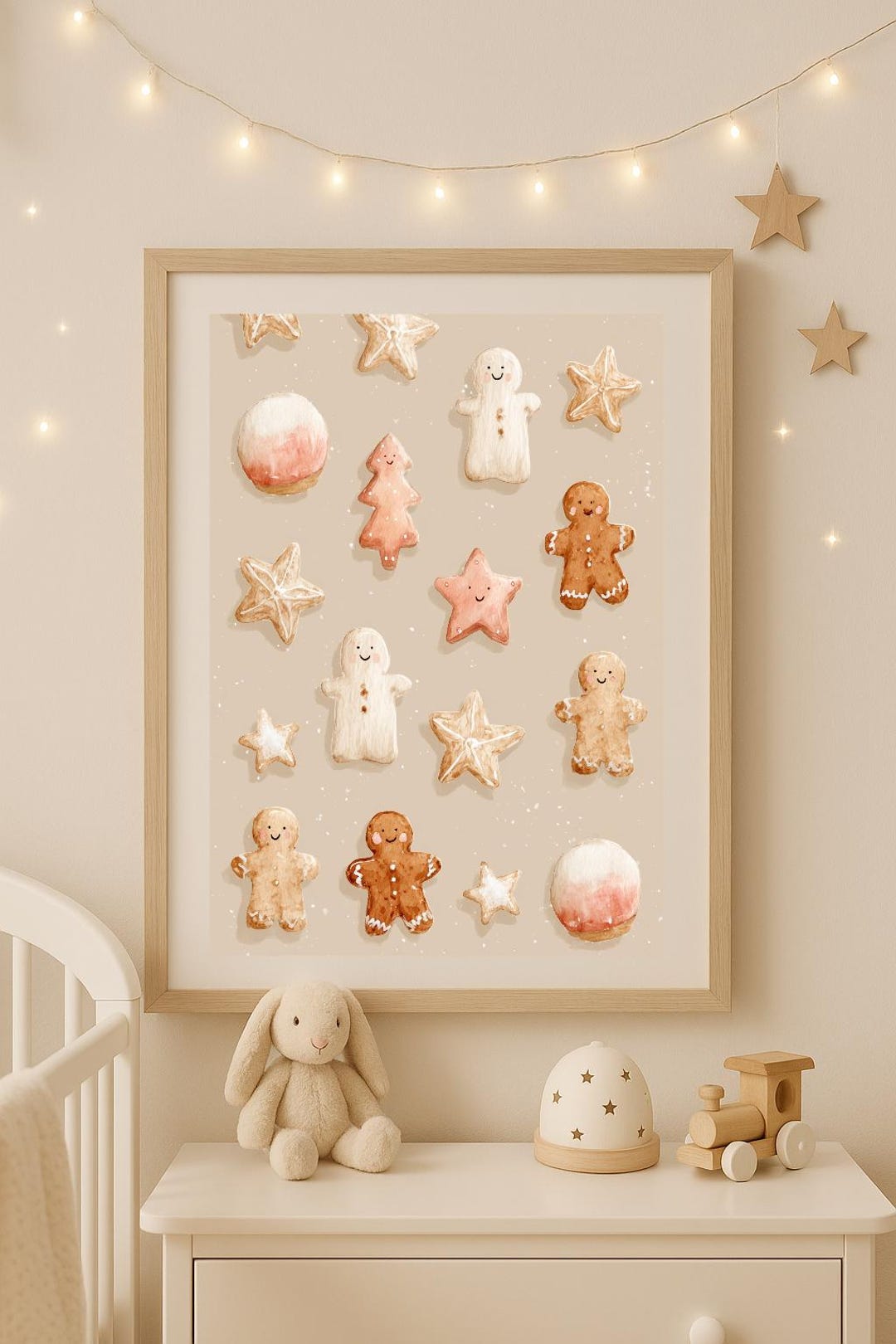 Gingerbread Man Christmas Print, Cookie Pattern Kitchen Art (digital ...