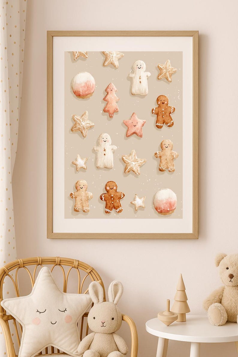 Gingerbread Man Christmas Print, Cookie Pattern Kitchen Art (digital ...